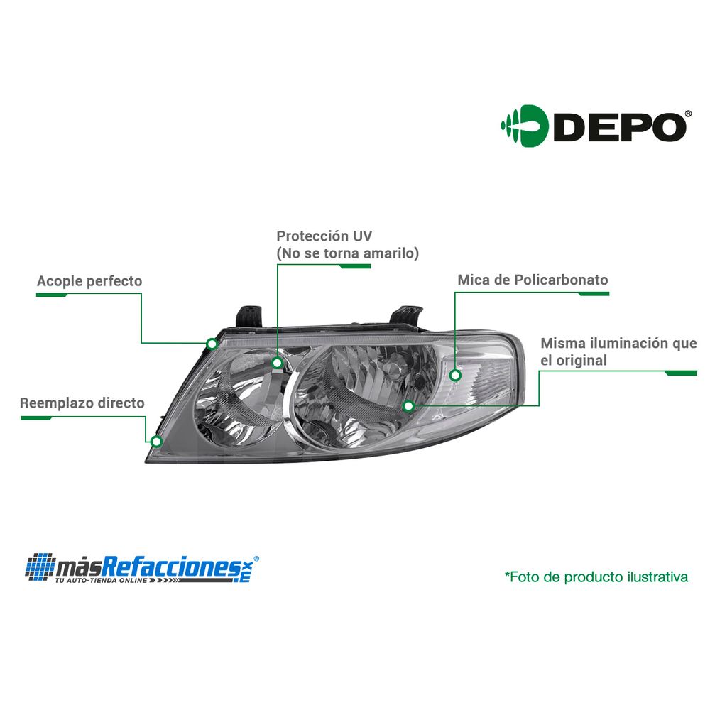 DEPO Faro Para Foco Halógeno Lado Conductor Nissan Platina 2002-2010 ...